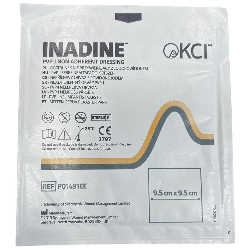 Inadine sterilní krytí 9,5 cm x 9,5 cm 1 ks povidon-jod napuštěné obvaz